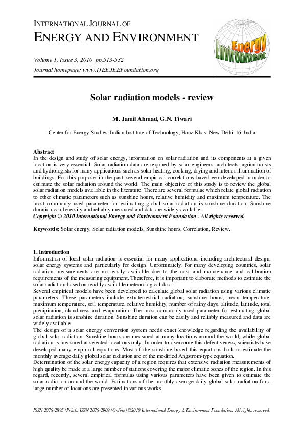 (PDF) Solar radiation models-A review