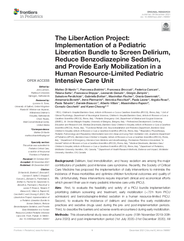 (PDF) The LiberAction Project: Implementation of a Pediatric Liberation ...
