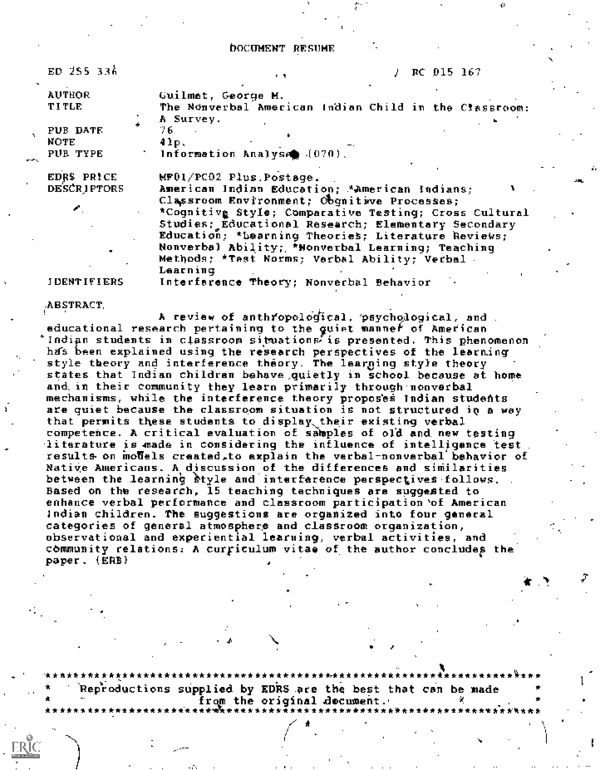 (PDF) The Nonverbal American Indian Child in the Classroom: A Survey