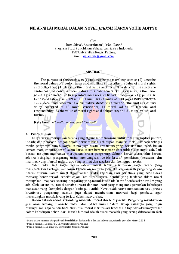 (PDF) Nilai-nilai Moral Dalam Novel Jermal Karya Yokie Aditiyo