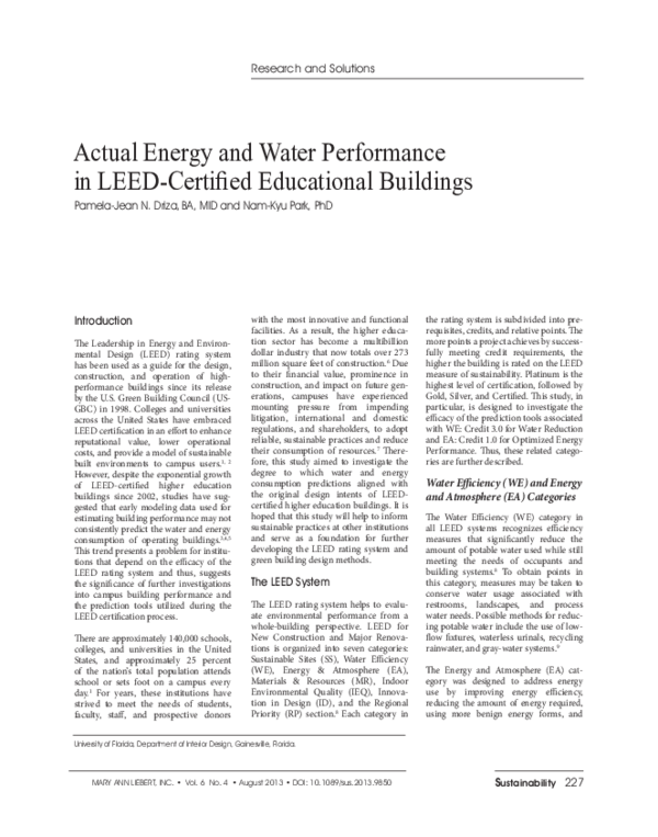 (PDF) Actual Energy and Water Performance in LEED-Certified Educational ...