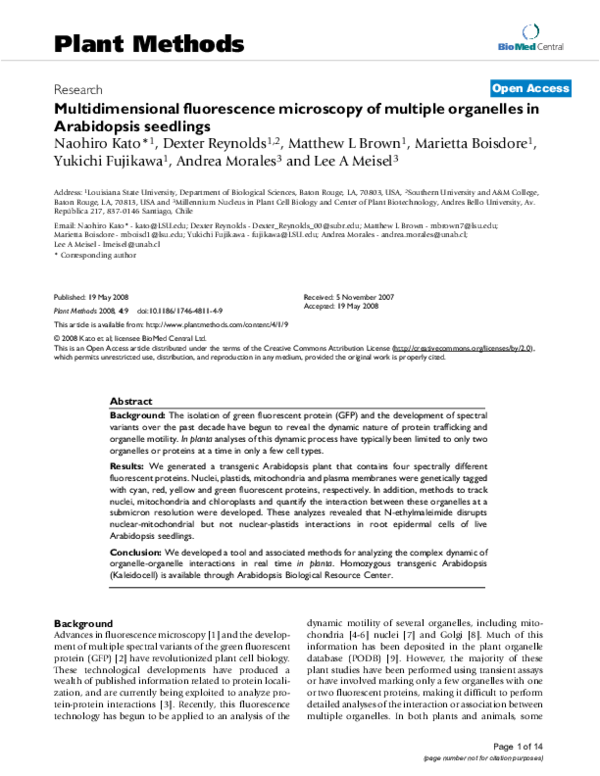(PDF) Multidimensional fluorescence microscopy of multiple organelles in Arabidopsis seedlings