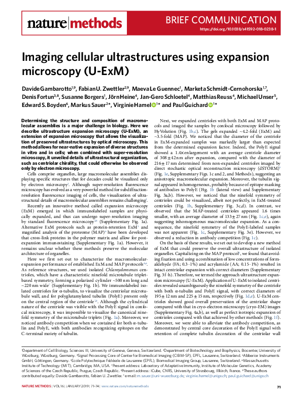 (PDF) Imaging cellular ultrastructures using expansion microscopy (U-ExM)