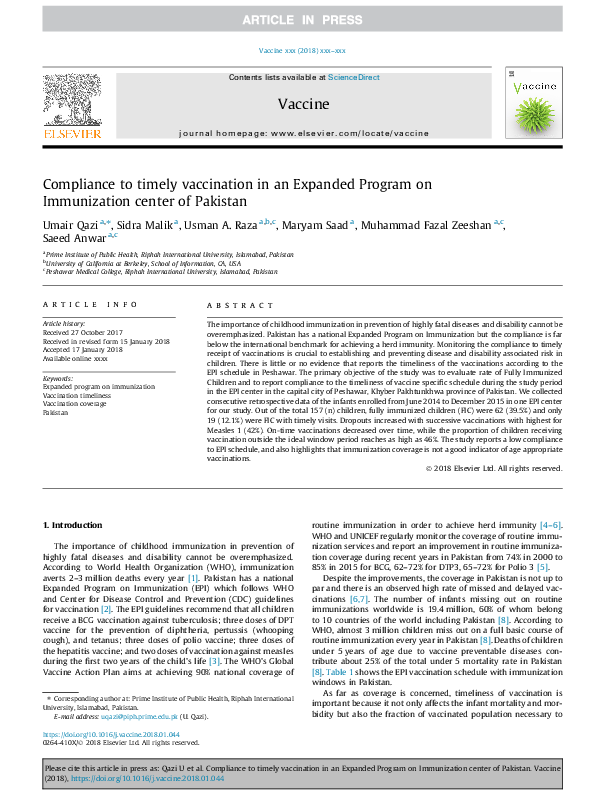 (PDF) Compliance to timely vaccination in an Expanded Program on ...