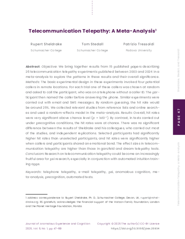 (PDF) Telecommunication telepathy: A meta-analysis