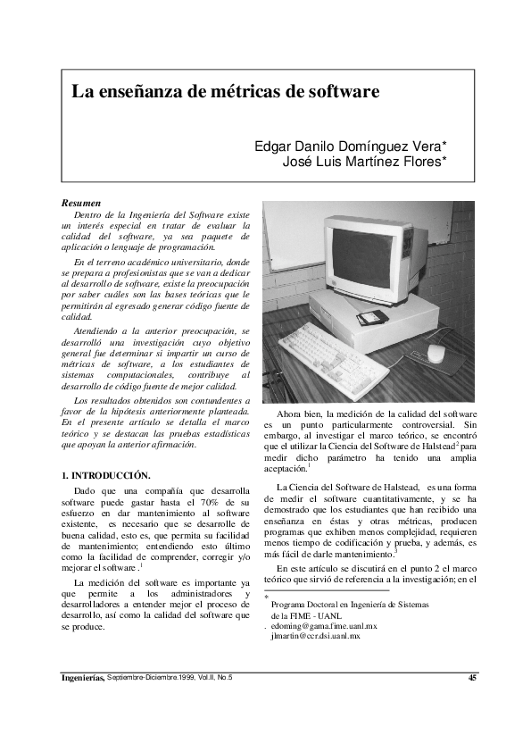 (PDF) La enseñanza de métricas de software
