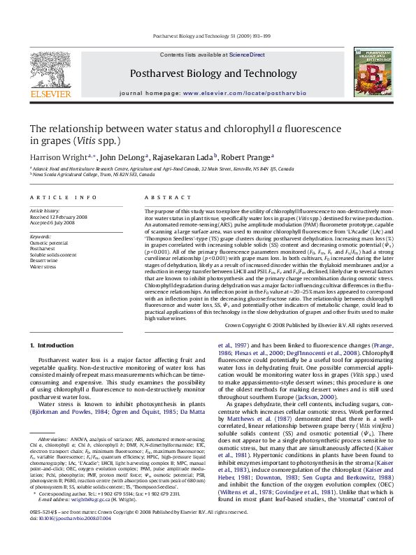 (PDF) The relationship between water status and chlorophyll a ...