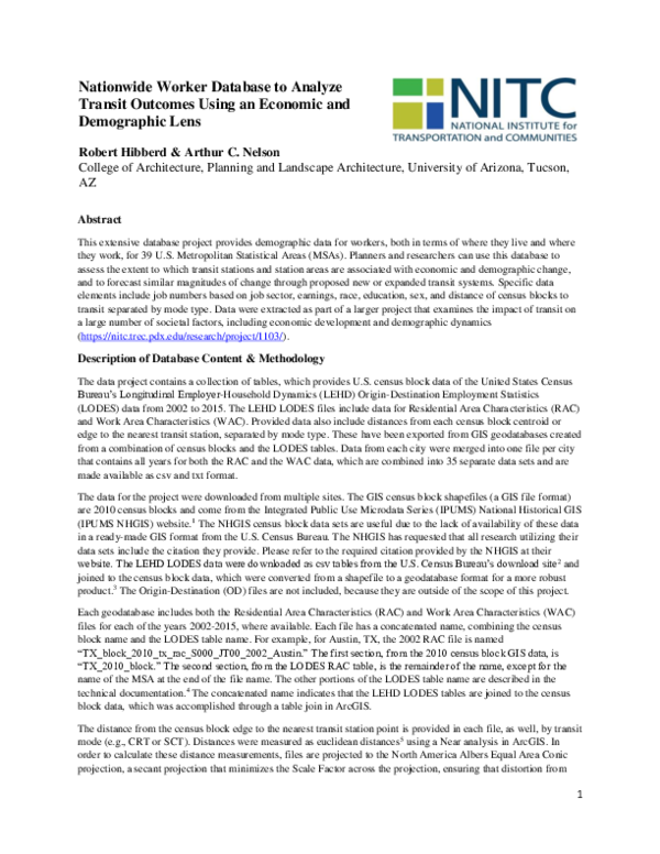 (PDF) Nationwide Worker Database to Analyze Transit Outcomes Using an ...