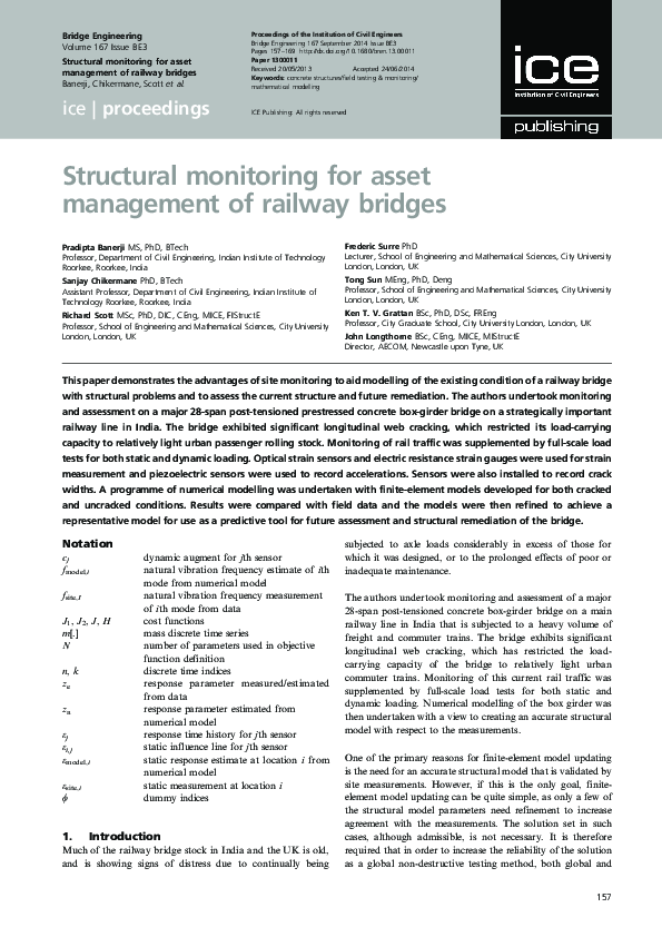 (PDF) Structural monitoring for asset management of railway bridges