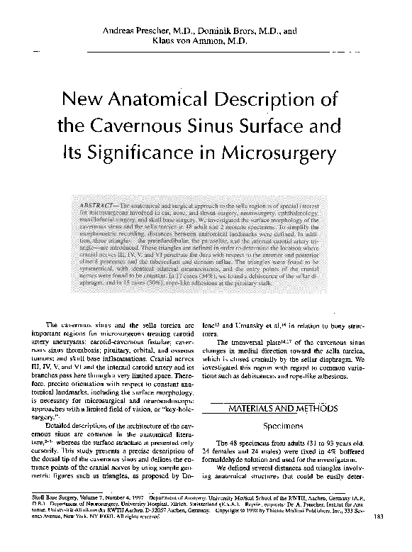 (PDF) New Anatomical Description of the Cavernous Sinus Surface and Its ...