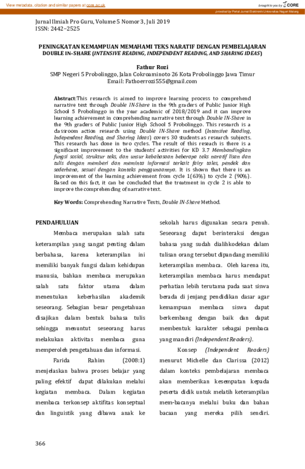 (PDF) Peningkatan Kemampuan Memahami Teks Naratif Dengan Pembelajaran ...