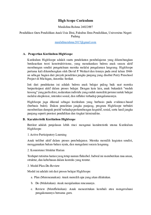 (PDF) High Scope Curiculum