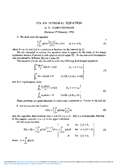 (PDF) On an integral equation