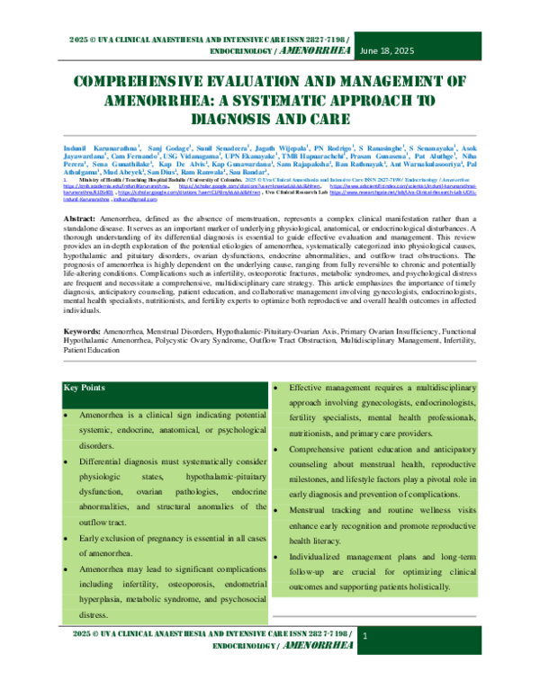 (PDF) Comprehensive Evaluation and Management of Amenorrhea A ...