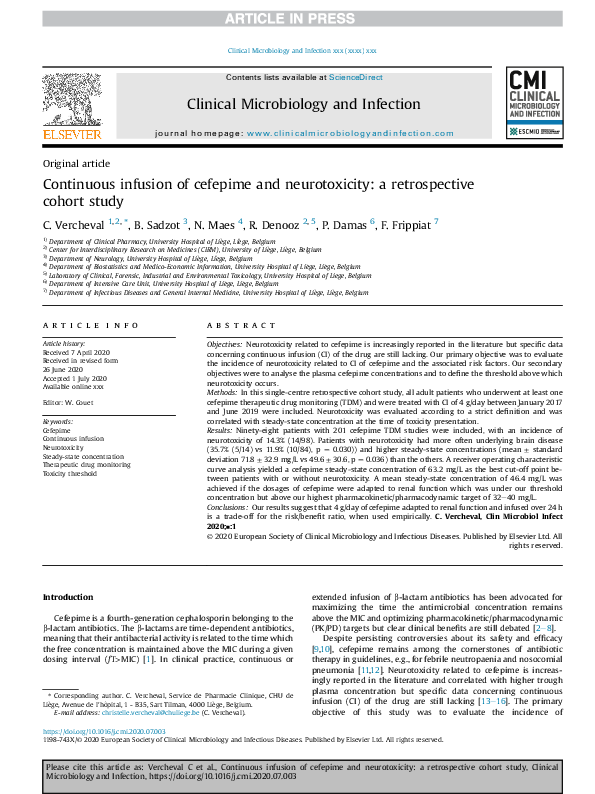 (PDF) Continuous infusion of cefepime and neurotoxicity: a ...