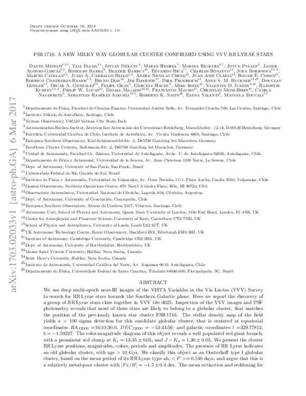 (PDF) FSR 1716: A New Milky Way Globular Cluster Confirmed Using VVV RR ...