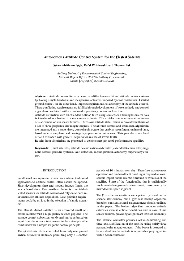 (PDF) Autonomous Attitude Control System for the Ørsted Satellite