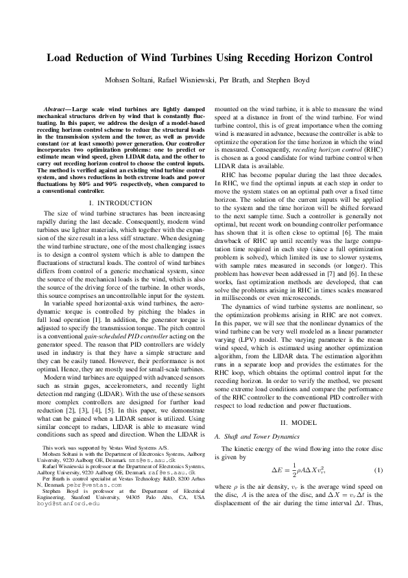 (PDF) Load reduction of wind turbines using receding horizon control