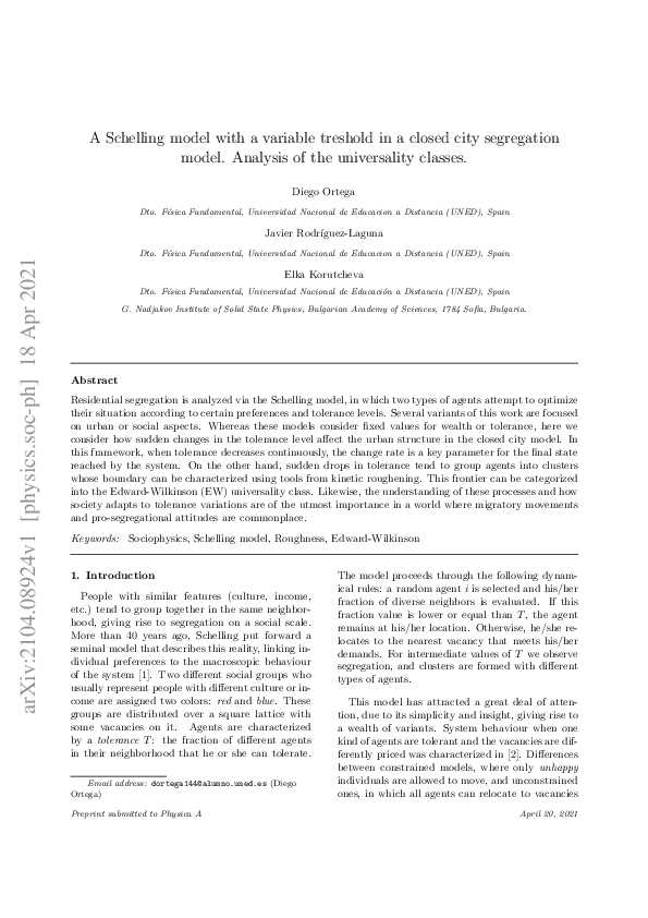 (PDF) A Schelling model with a variable threshold in a closed city ...