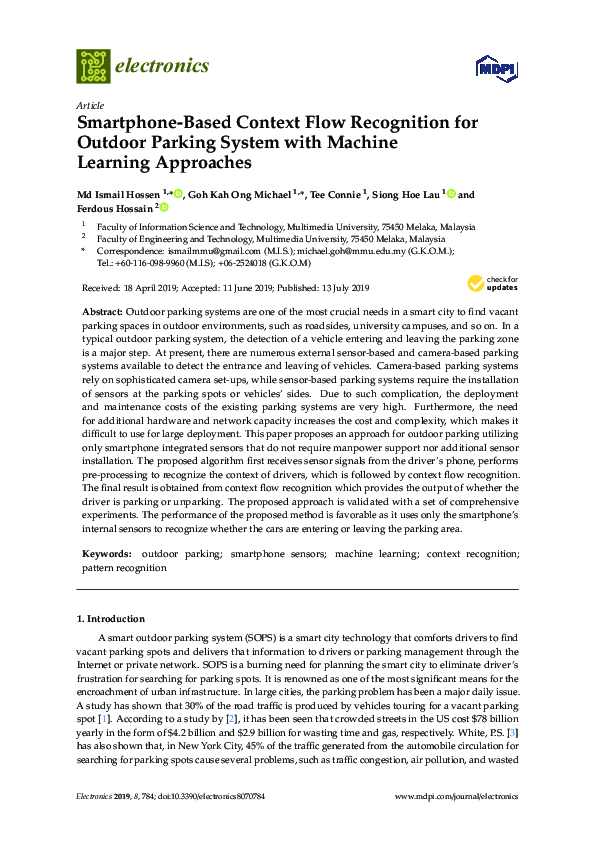 (PDF) Smartphone-Based Context Flow Recognition for Outdoor Parking System with Machine Learning ...