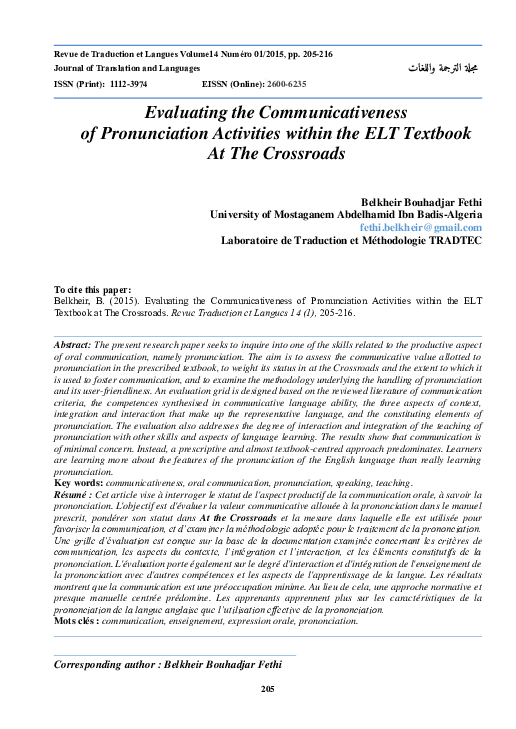 (PDF) Evaluating the Communicativeness of Pronunciation Activities within the ELT Textbook At ...