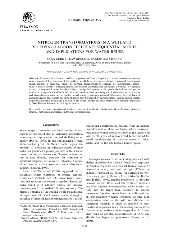 (PDF) Nitrogen Transformations in a Wetland Receiving Lagoon Effluent: Sequential Model and ...