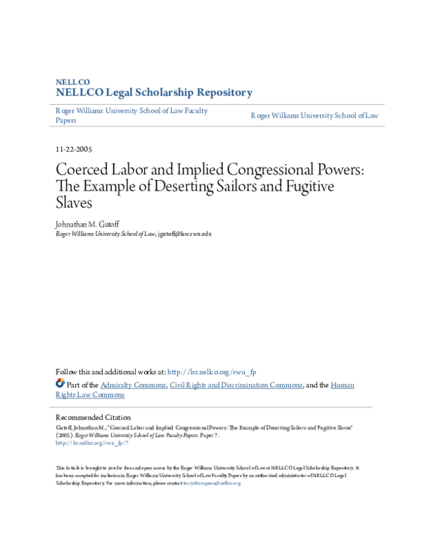 (PDF) Coerced Labor and Implied Congressional Powers: The Example of ...