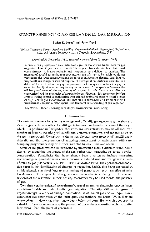 (PDF) Remote Sensing To Assess Landfill Gas Migration