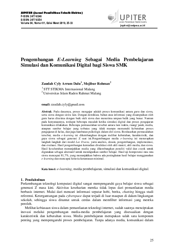 (PDF) Pengembangan E-Learning Sebagai Media Pembelajaran Simulasi dan ...