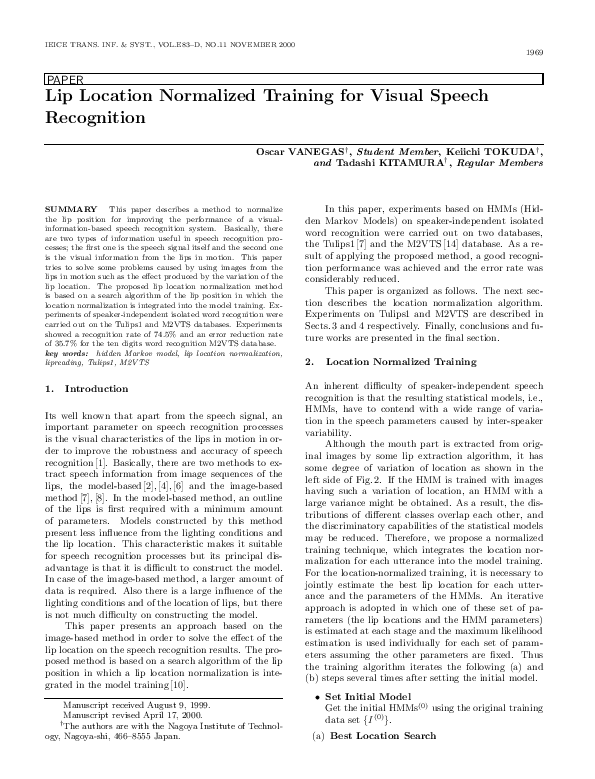 (PDF) Lip location normalized training for visual speech recognition