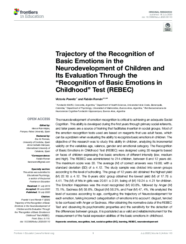 (PDF) Trajectory of the Recognition of Basic Emotions in the ...