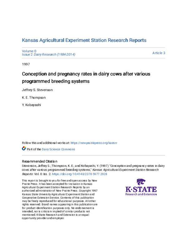 (PDF) Conception and pregnancy rates in dairy cows after various ...