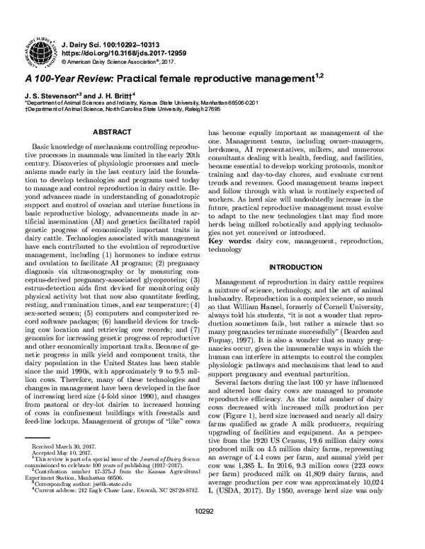 (PDF) A 100-Year Review: Practical female reproductive management