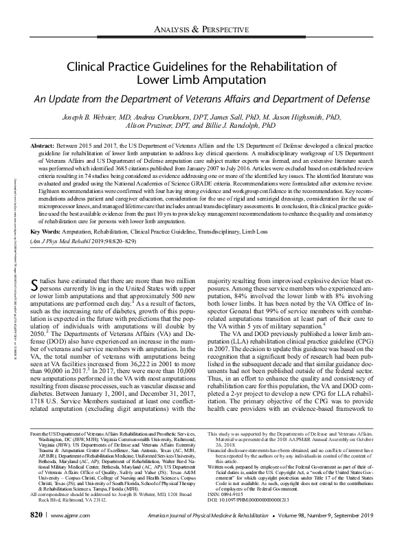 (PDF) Clinical Practice Guidelines for the Rehabilitation of Lower Limb Amputation