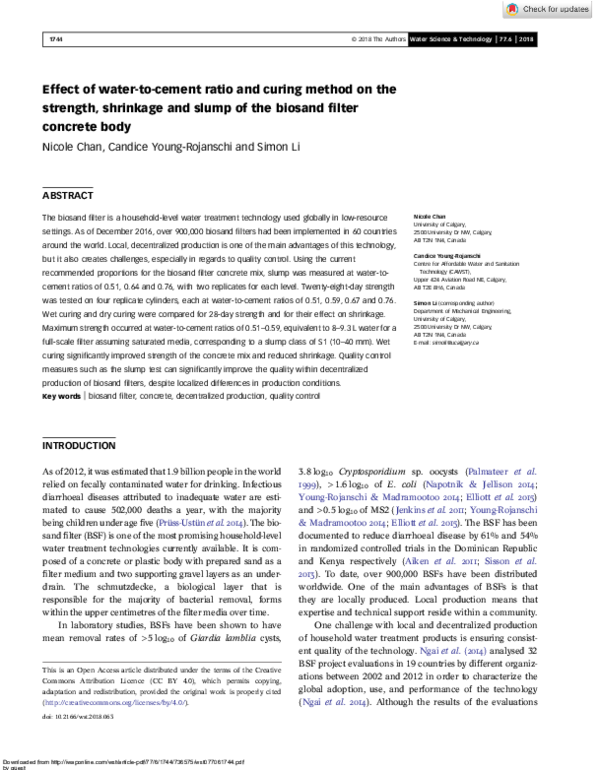 (PDF) Effect of water-to-cement ratio and curing method on the strength ...