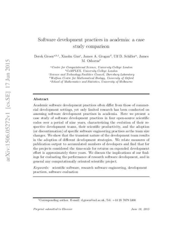 (PDF) Software development practices in academia: a case study comparison
