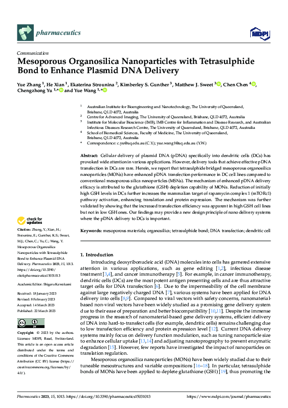 (PDF) Mesoporous Organosilica Nanoparticles with Tetrasulphide Bond to ...