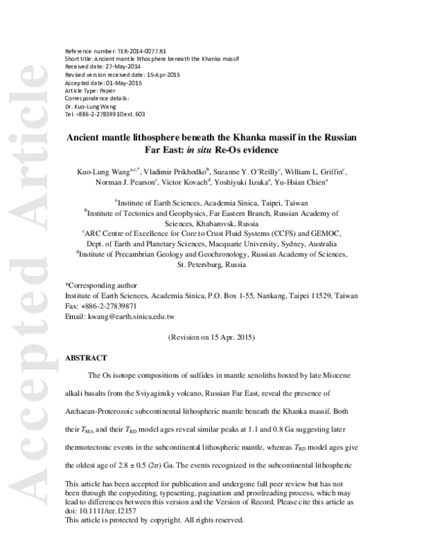 (PDF) Ancient mantle lithosphere beneath the Khanka massif in the ...