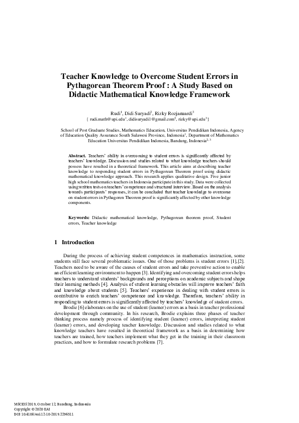 (PDF) Teacher Knowledge to Overcome Student Errors in Pythagorean ...