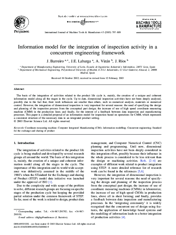 Pdf Information Model For The Integration Of Inspection Activity In A Concurrent Engineering