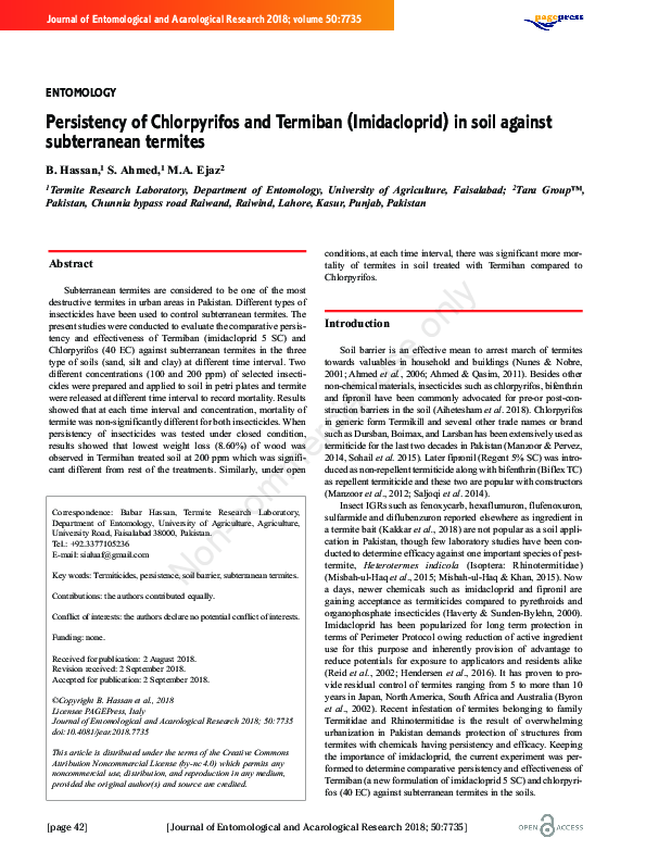 (PDF) Persistency of Chlorpyrifos and Termiban (Imidacloprid) in soil ...