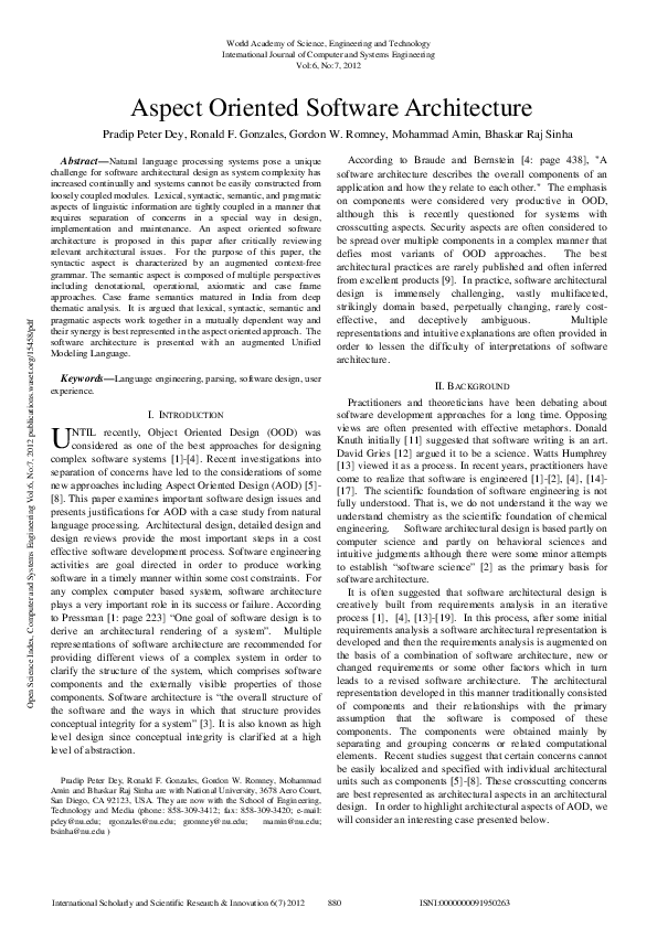(PDF) Aspect Oriented Software Architecture