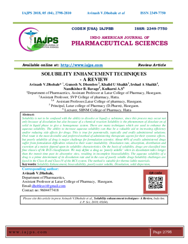 (PDF) Solubility Enhancement Techniques: a review