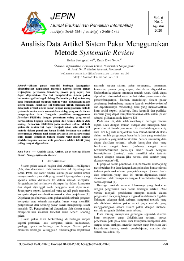 (PDF) Analisis Data Artikel Sistem Pakar Menggunakan Metode Systematic Review