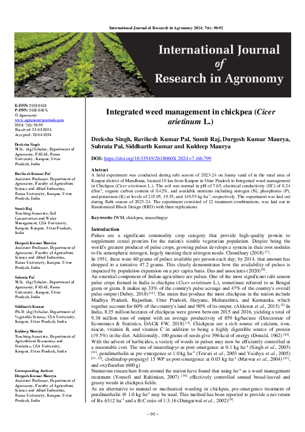 (PDF) Integrated weed management in chickpea (Cicer arietinum L.)