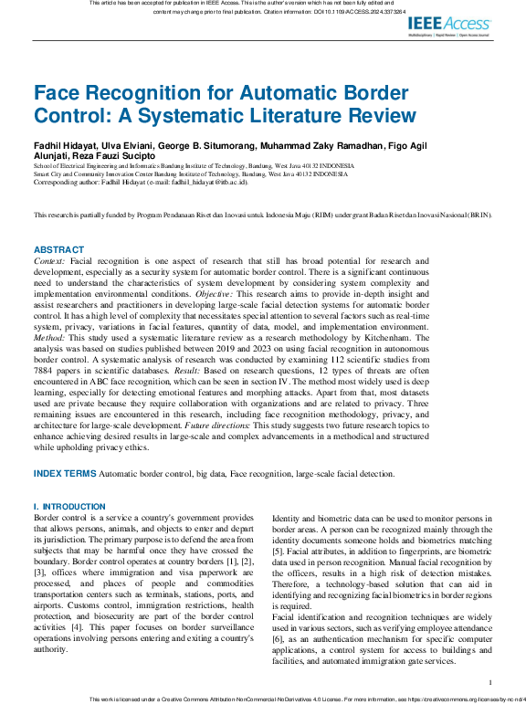 (PDF) Face Recognition for Automatic Border Control: A Systematic Literature Review