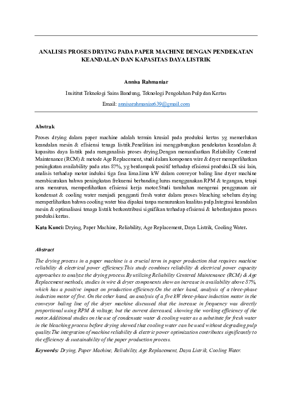 (PDF) ANALISIS PROSES DRYING PADA PAPER MACHINE DENGAN PENDEKATAN ...