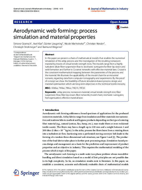 (PDF) Aerodynamic web forming: process simulation and material properties