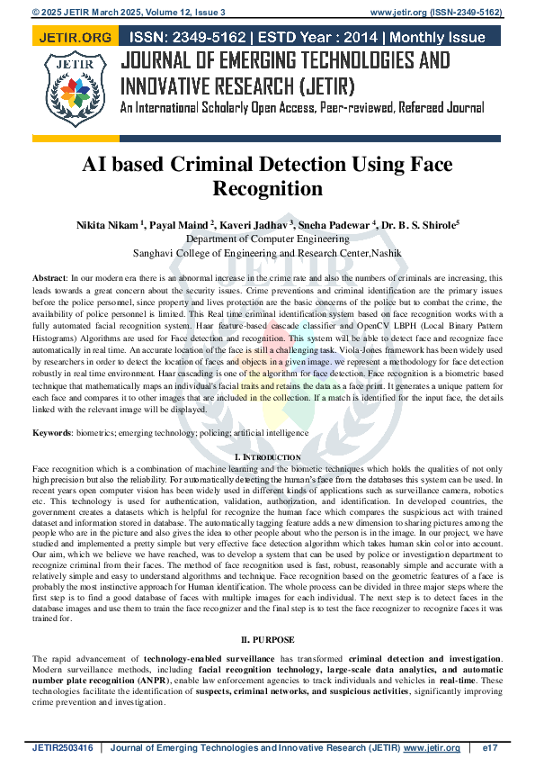 (PDF) AI based Criminal Detection Using Face Recognition