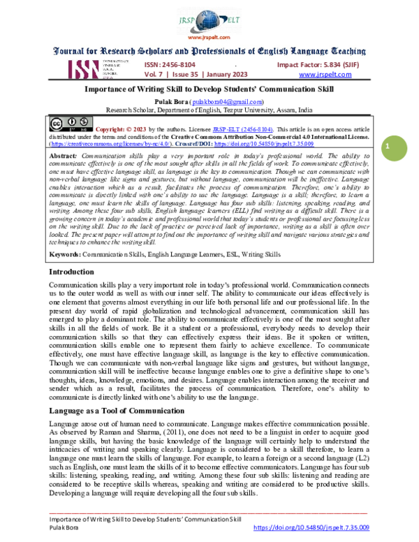 (PDF) Importance of Writing Skill to Develop Students’ Communication Skill